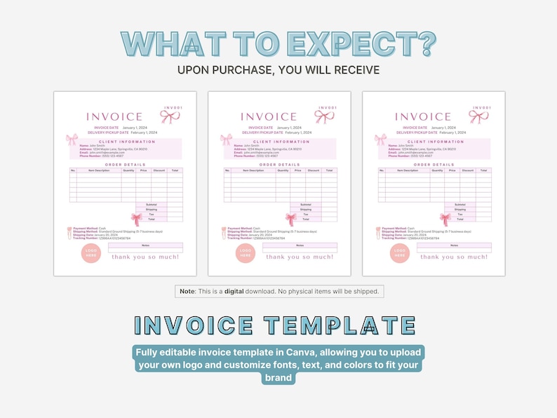 Coquette Invoice Template Canva Girly Invoice Form Aesthetic Invoice ...