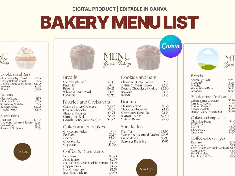 Baker Price List Menu List Template for Bakers Bakery Menu Template ...