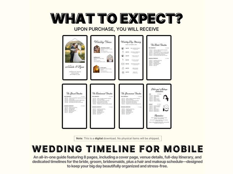 Mobile Wedding Day Timeline Template Editable Wedding Timeline ...