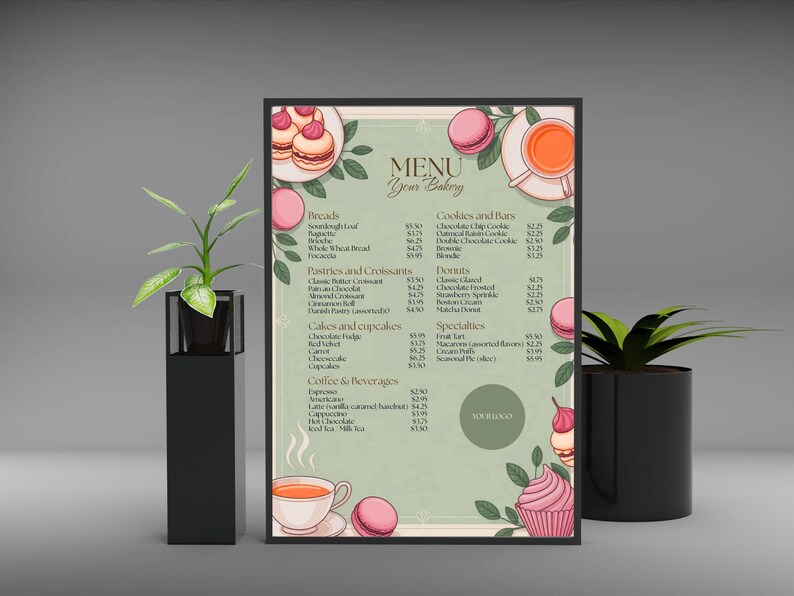 Bakery Menu Template, Price List, Editable in Canva (digital Product ...