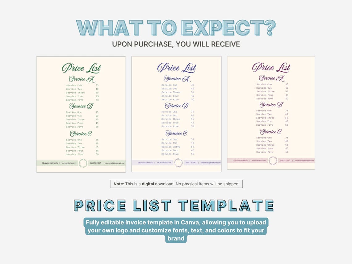 Price List Template Editable Price List Printable Canva Price List for ...