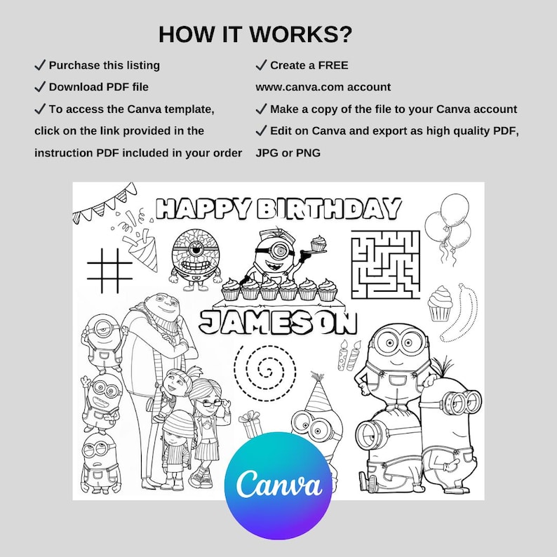 Hoja para colorear imprimible del cuarto cumpleaños de Mi villano ...