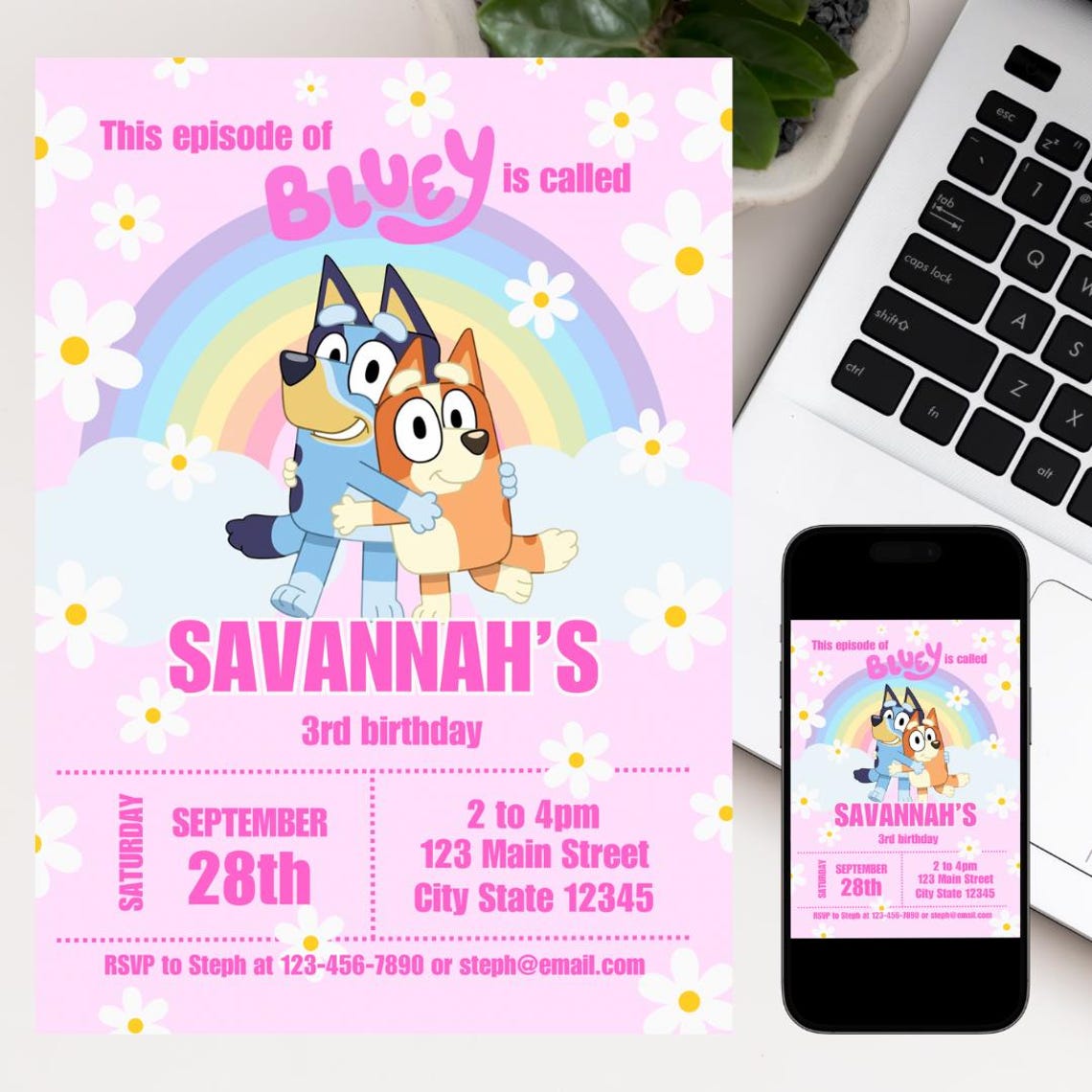 Bluey Birthday Invitation, Bluey Custom Birthday Coloring Page, Bluey ...