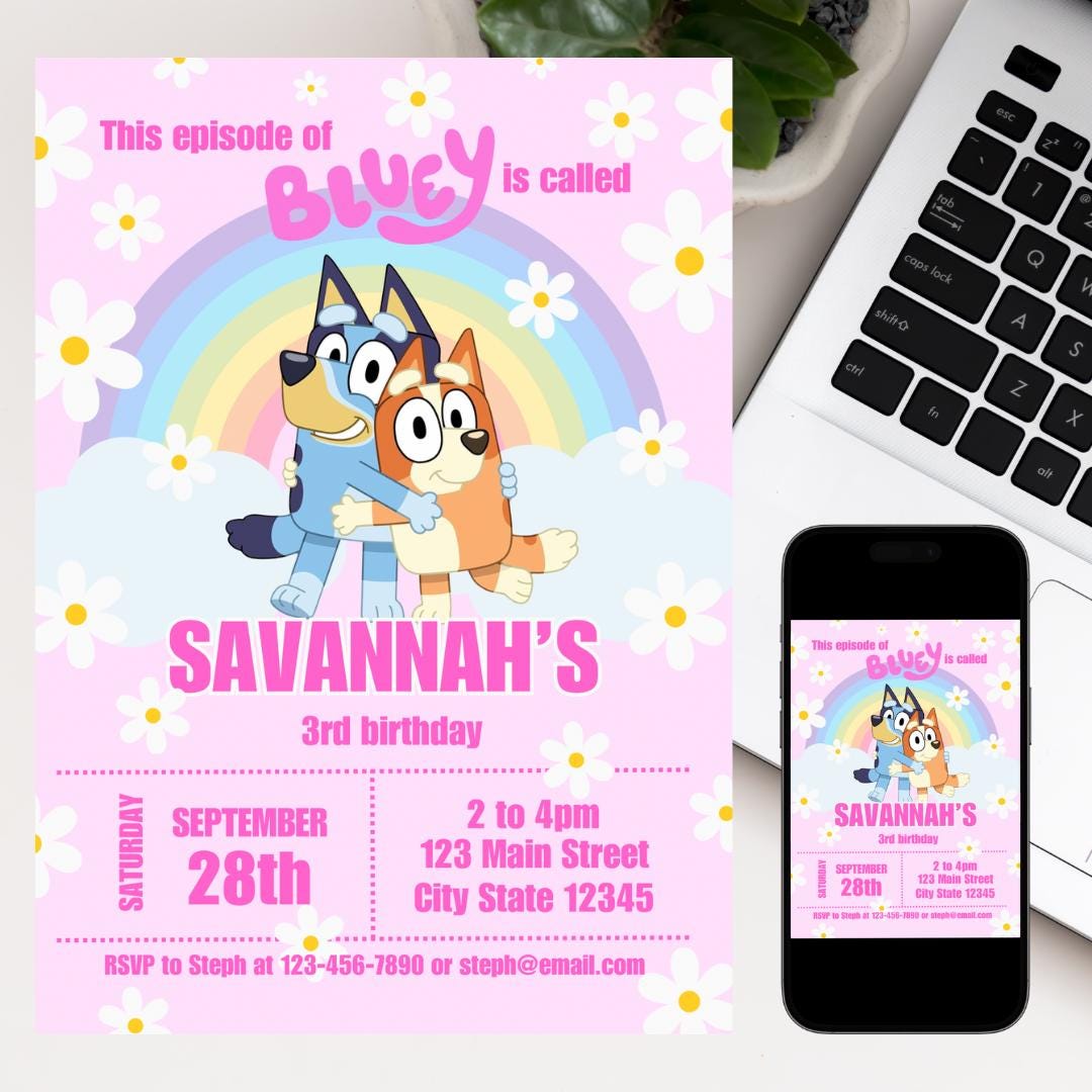 Bluey Birthday Invitation, Bluey Custom Birthday Coloring Page, Bluey ...