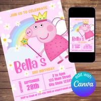 Pig Birthday Invitation Princess Pig Birthday Party Invite Pig Party ...