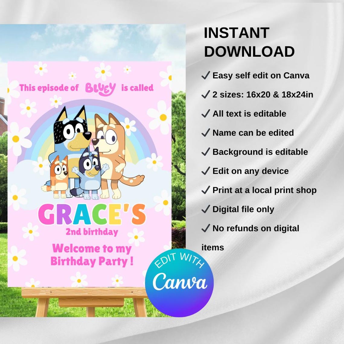 Editable Bluey Welcome Sign for Girl Bluey Dog Birthday Sign Bluey ...