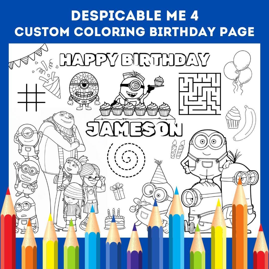 Hoja para colorear imprimible del cuarto cumpleaños de Mi villano ...