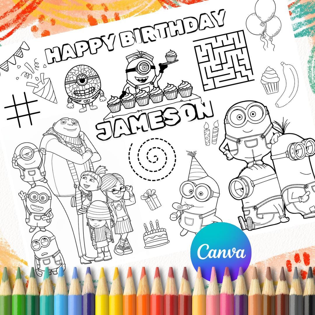 Hoja para colorear imprimible del cuarto cumpleaños de Mi villano ...