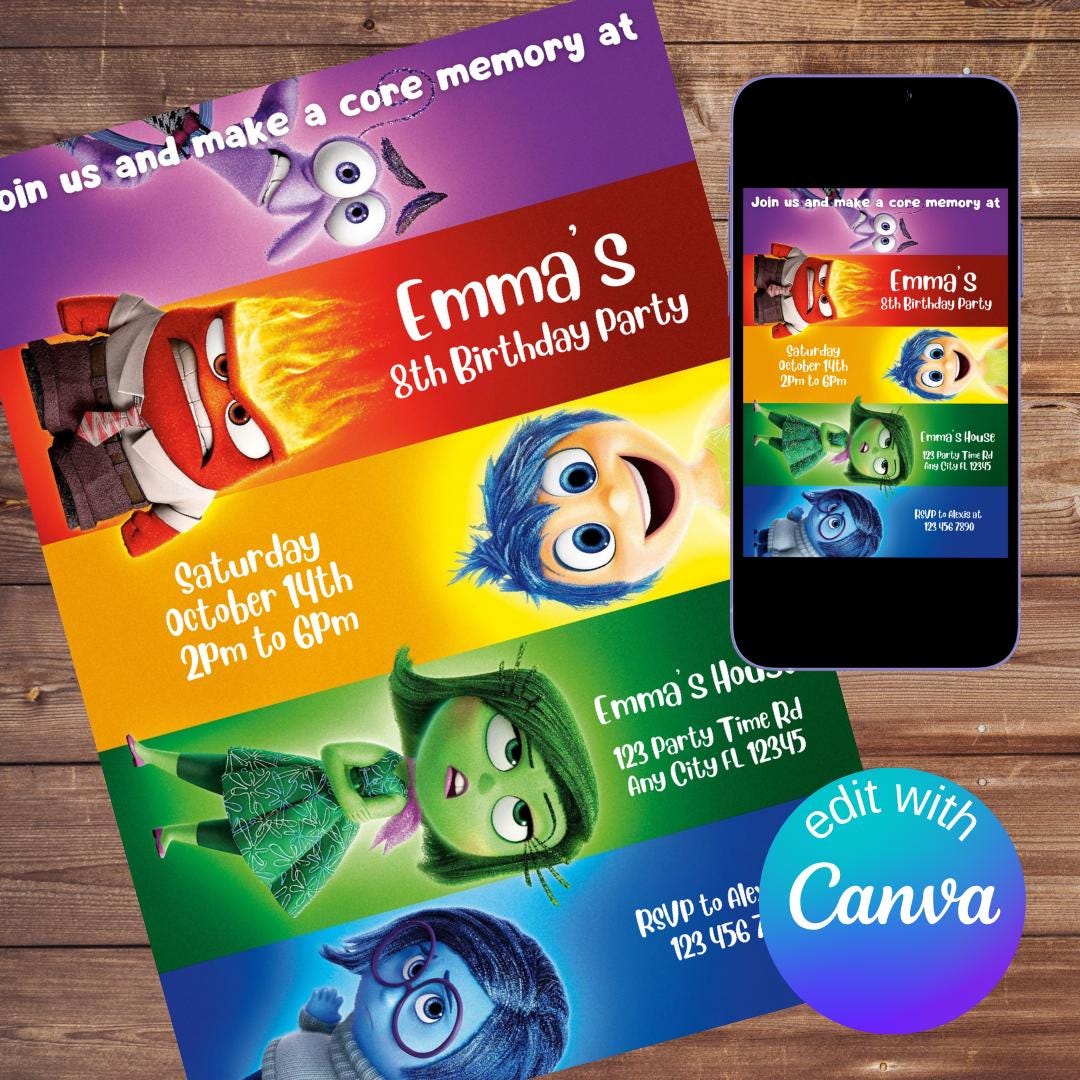 Editable Inside Out Birthday Invitation Template, Printable Birthday ...