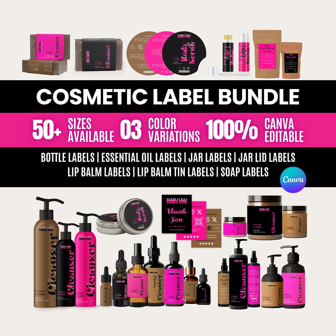 Editable Cosmetic Label Template Bundle , Stylish Cosmetic Product ...
