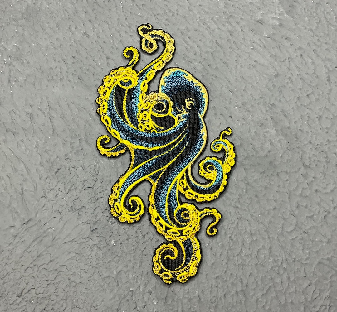 Gilded Ocean Octopus Embroidered Patch. Blue Octopus Iron on Patch - Etsy