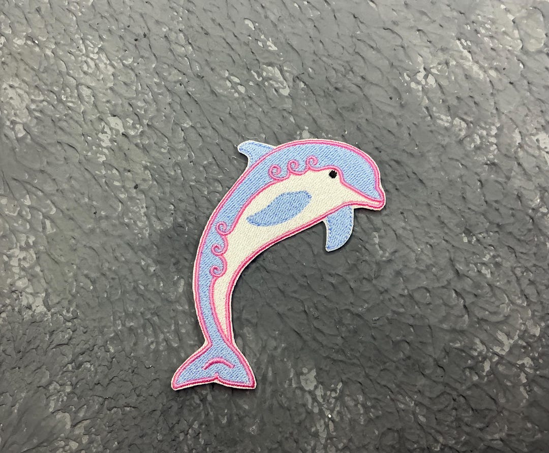 Cute Blue Dolphin Embroidered Patch. Dolphin Iron on or Hook and Loop ...