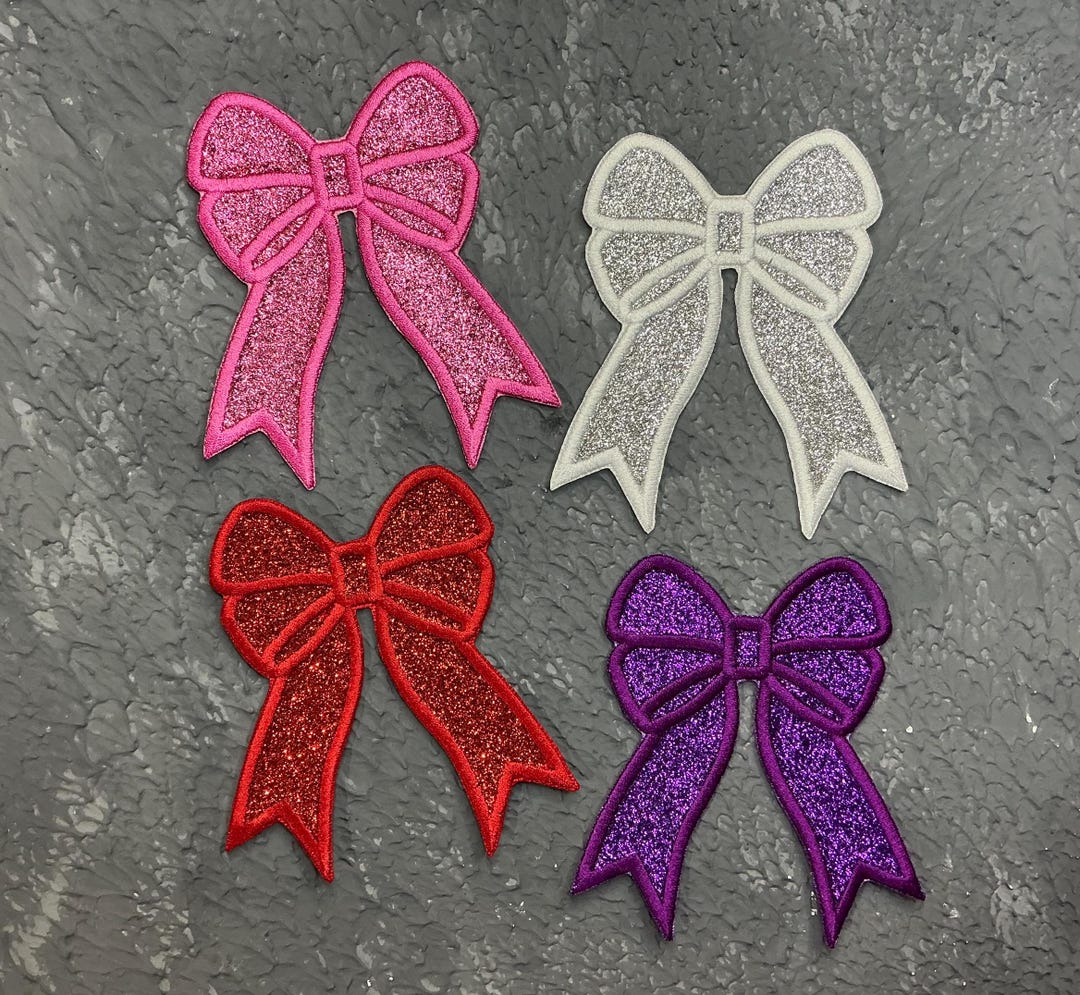 Glitter Bow Iron on Embroidered Patch. Custom Bow Iron-on Patch, Ribbon Embroidered Patch. - Etsy