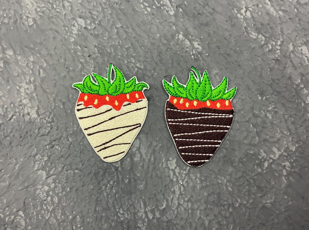 Chocolate Strawberry Embroidered Patch: Stripy Iron-on Applique - Etsy