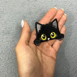 Black Cat With Gold Eyes Embroidered Patch. Cute Cat Iron on or Hook and Loop Patch - Etsy