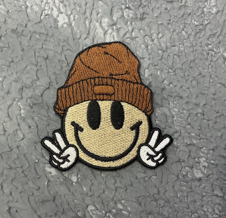 Preppy Smiley Face Embroidered Patch. Smiley Face in the Hat Iron on ...