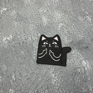 Black Cat Middle Finger Embroidered Patch - Iron on Applique - Etsy