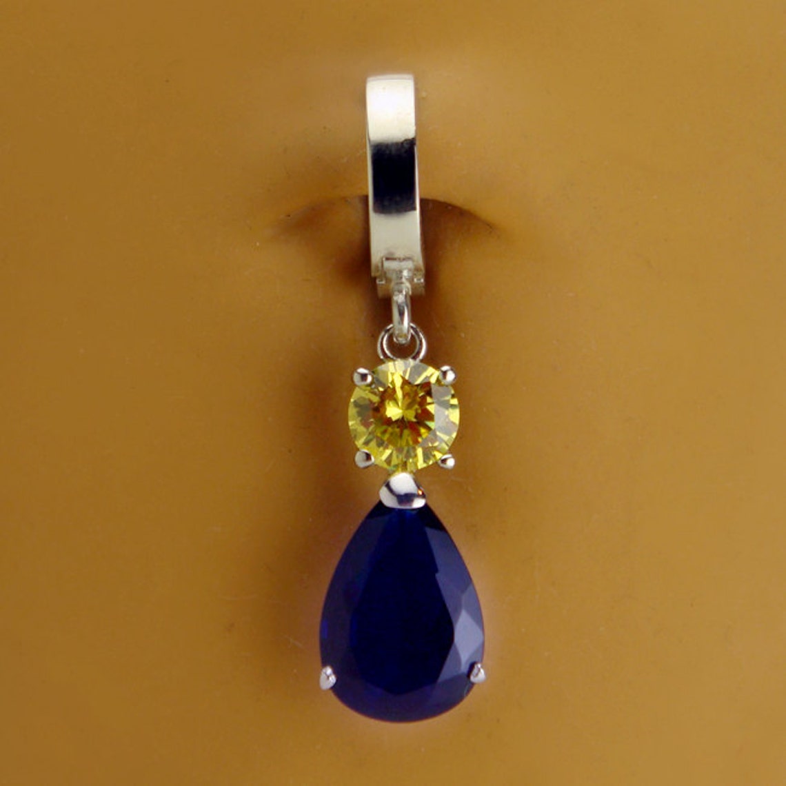 Sapphire Blue Belly Ring Blue and Yellow CZ Belly Ring - Etsy