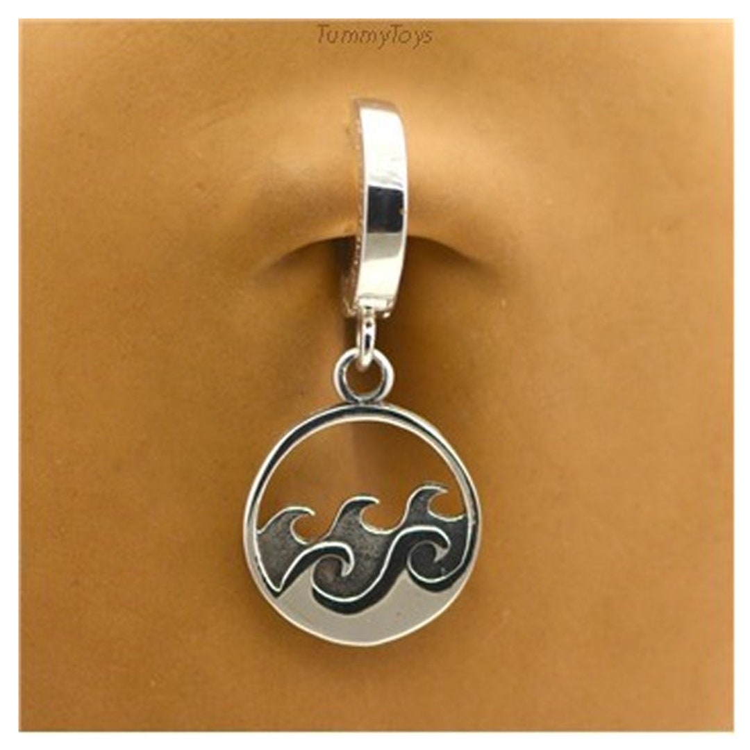 Surfer Belly Ring - Belly Ring With Wave Charm - Belly Ring Dangle ...