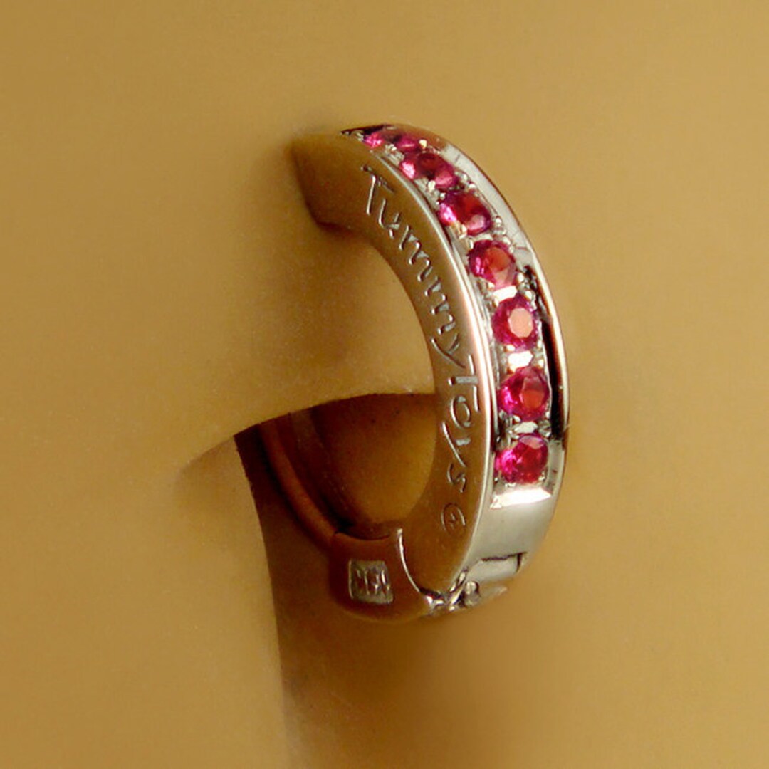 Sterling Silver Belly Button Ring / Belly Ring With Hot Pink CZ / 14g ...