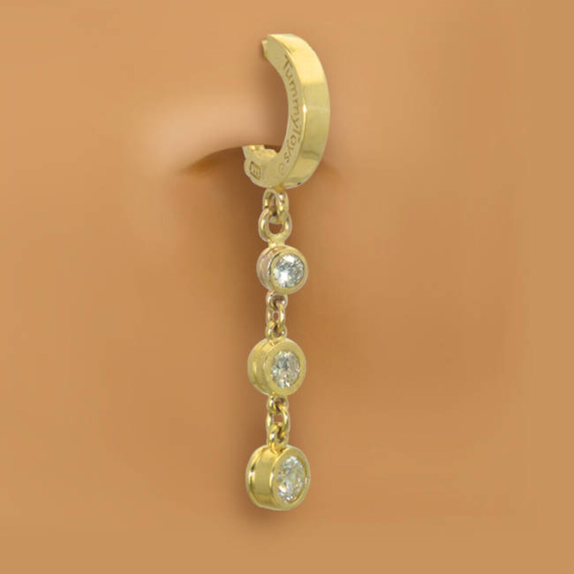 14K Yellow Gold Belly Ring With Diamond Dangle Charm - Etsy