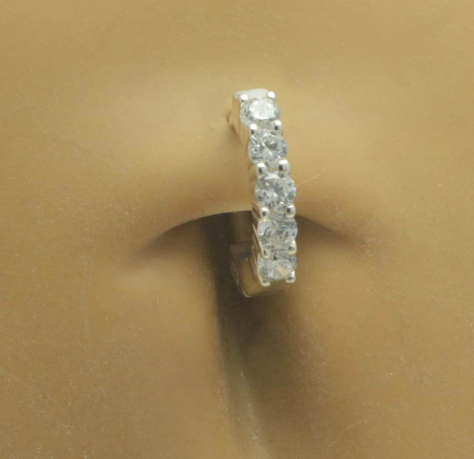 Silver Belly Ring Belly Ring With 5 Large Czs CZ Belly - Etsy