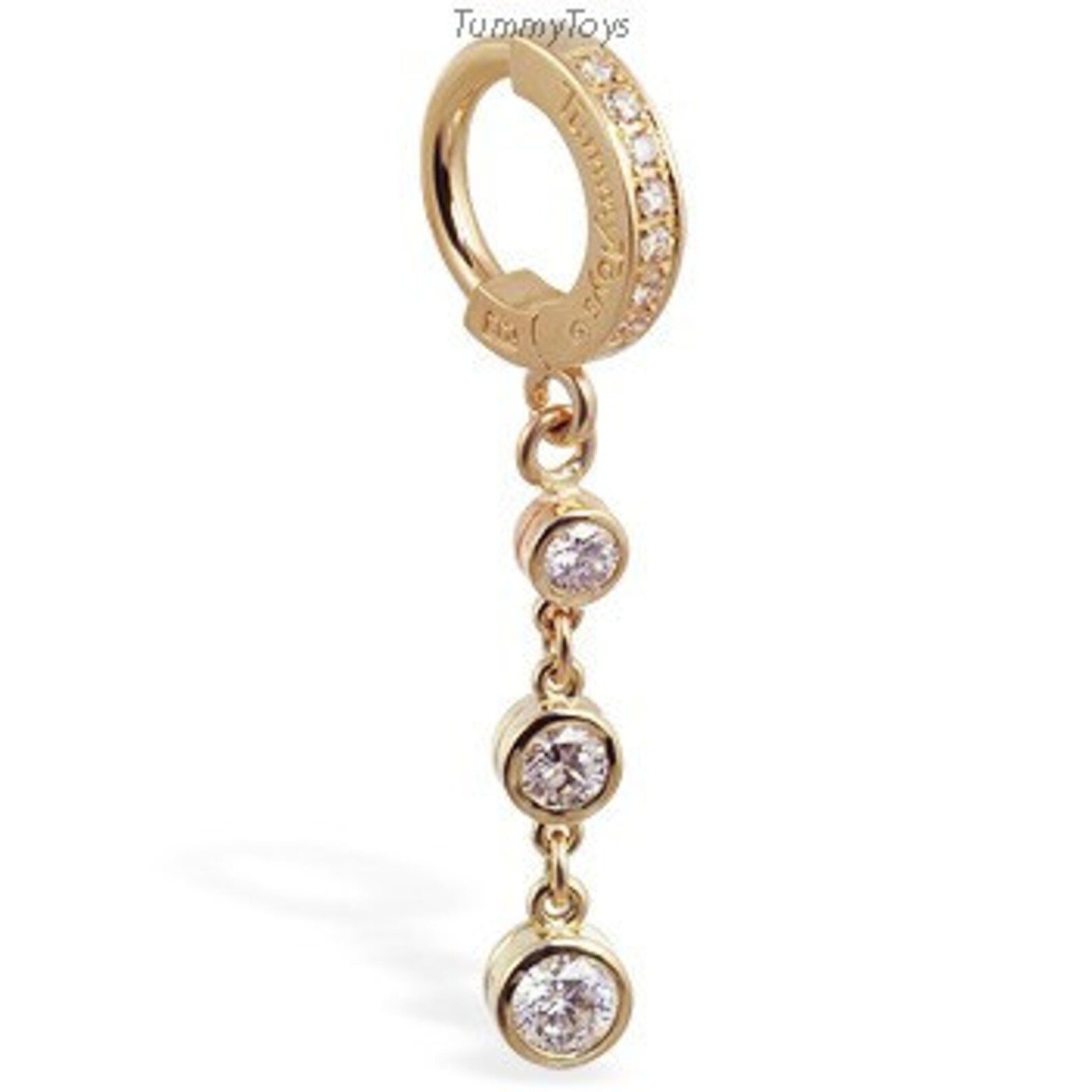 14K Yellow Gold Belly Ring With Diamond Dangle Charm - Etsy