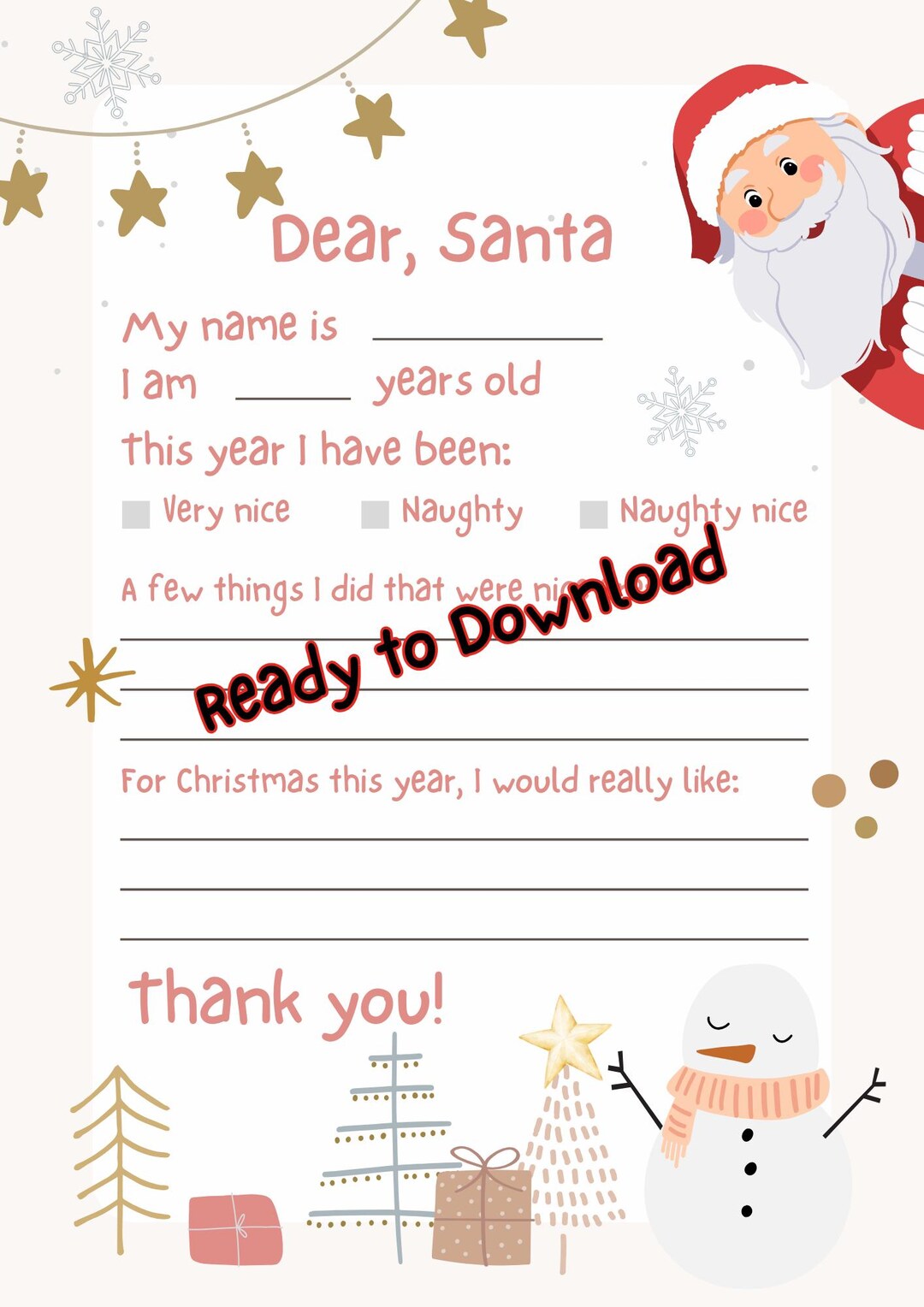 Christmas Wish List for Kids, Printable Gift Wish List, Letter to Santa ...