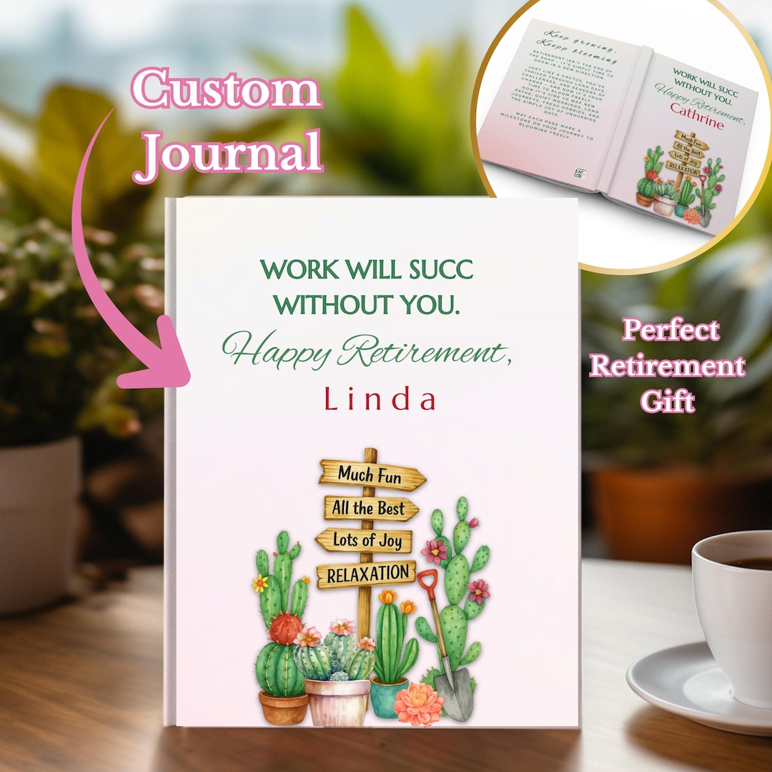 RETIREMENT Gift Custom Journal for Cactus Lover Succulent Gift, Book ...