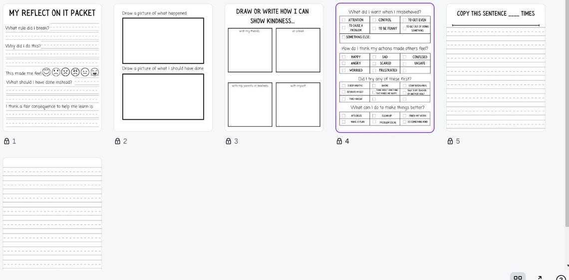 Think Sheet - Reflection Packet for Behavior - Etsy