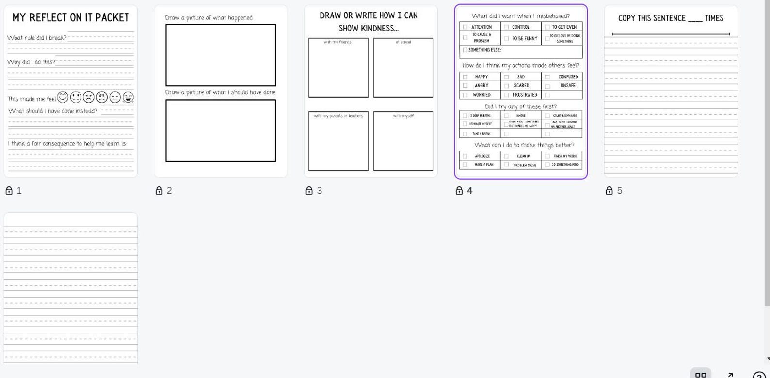 Think Sheet - Reflection Packet for Behavior - Etsy