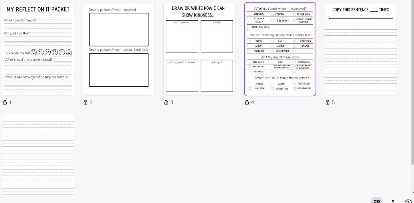 Think Sheet - Reflection Packet for Behavior - Etsy