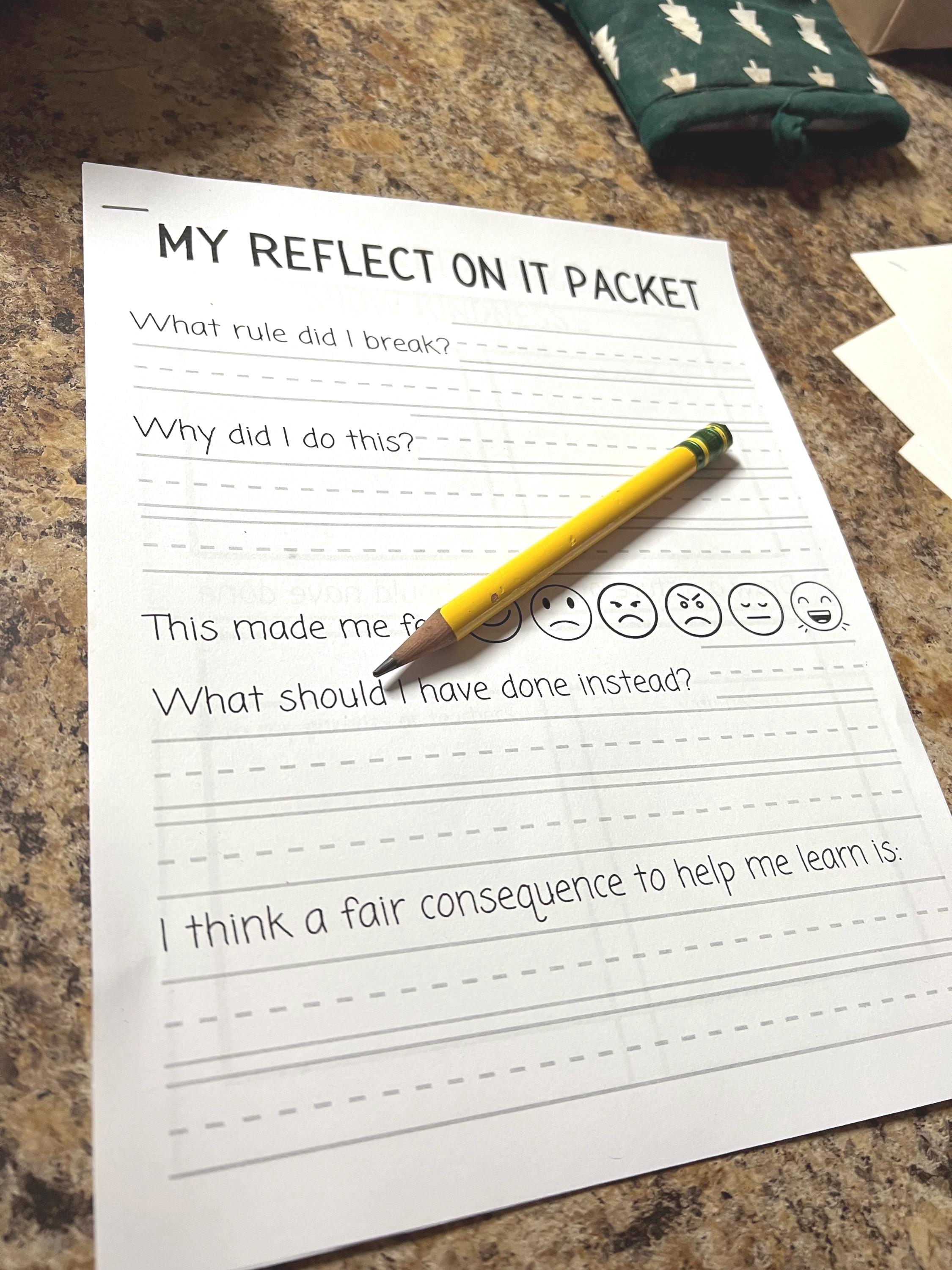 Think Sheet - Reflection Packet for Behavior - Etsy