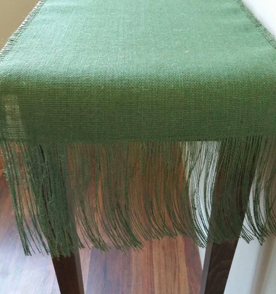 LEAF GREEN Burlap Table Runner with 6 Fringe | Etsy