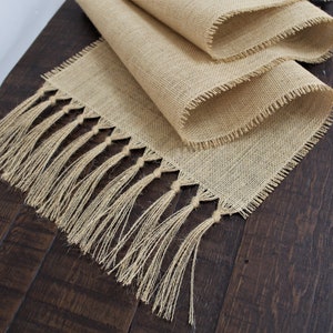 Natural Burlap Table Runner With 5" Knotted Fringe - Etsy