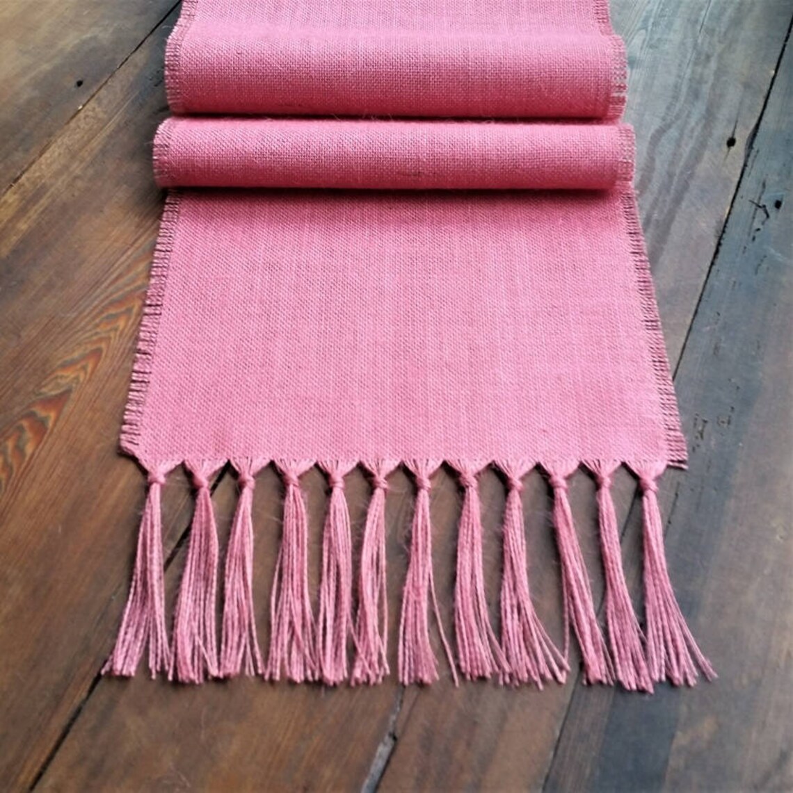 BUBBLEGUM PINK Burlap Table Runner With 5 Knotted Fringe - Etsy