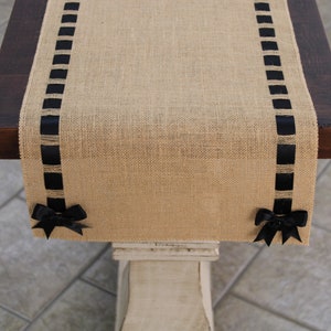 Burlap Table Runner With Black Satin Ribbon - Etsy