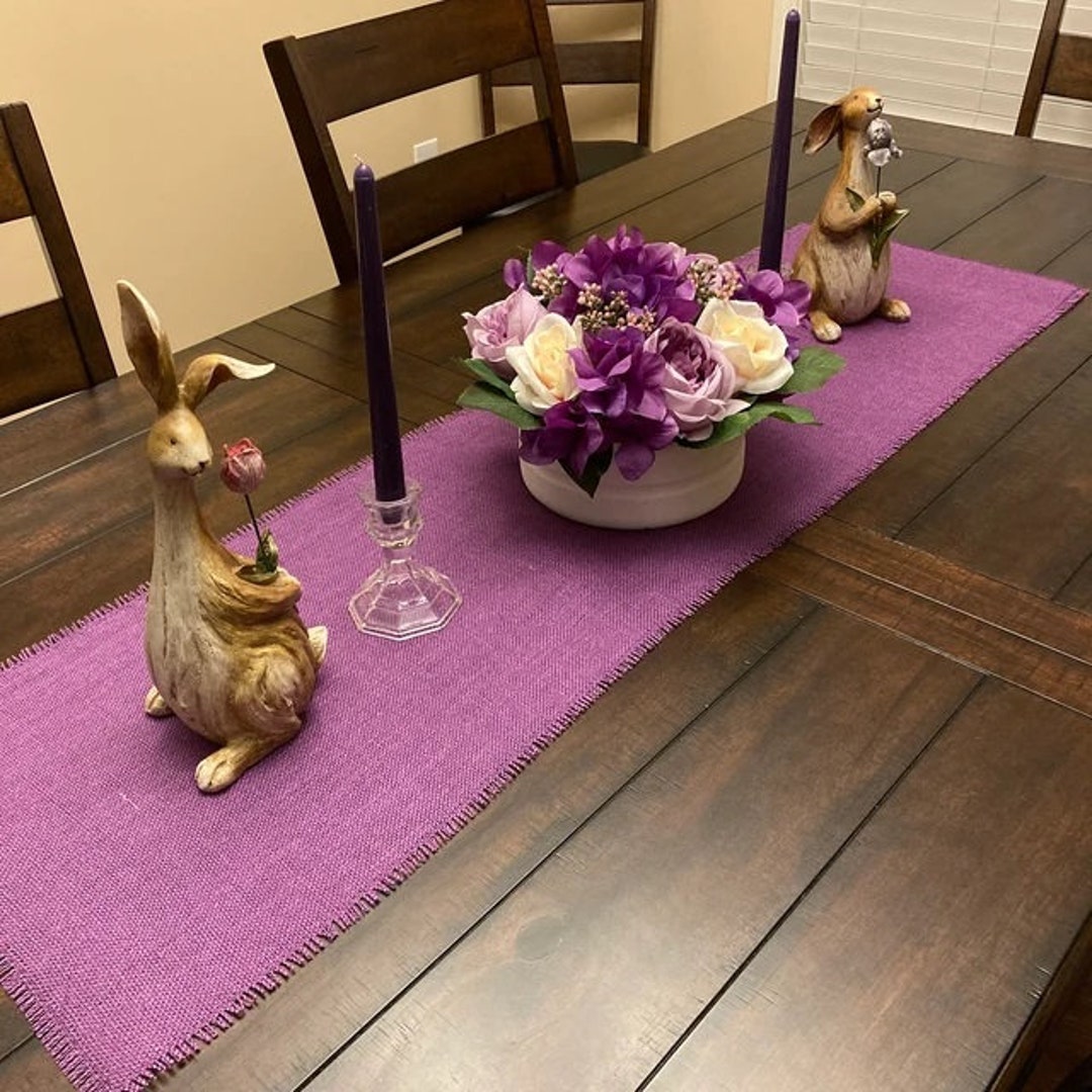 VIOLET Burlap Table Runner With Fringe - Etsy