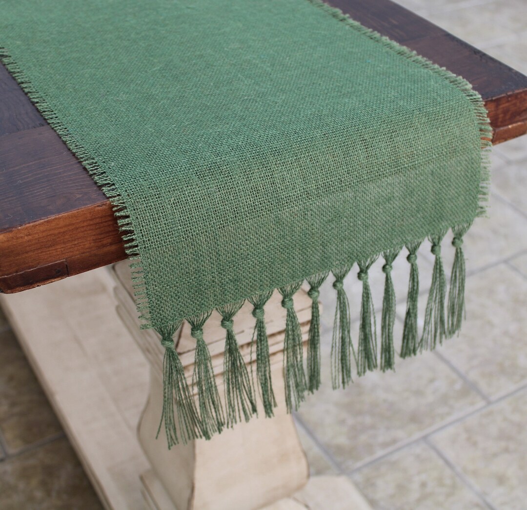 LEAF GREEN Premium Burlap Table Runner With 5" Knotted Fringe - Etsy