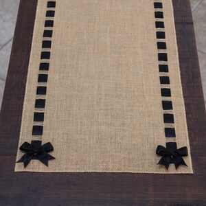 Burlap Table Runner With Black Satin Ribbon - Etsy