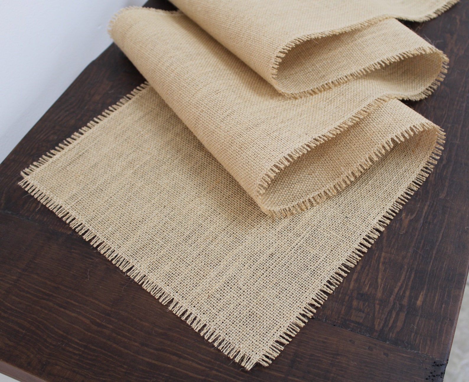 Premium Natural Burlap Table Runner With Fringe - Etsy