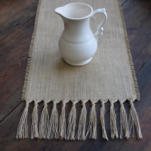 Natural Burlap Table Runner With 5 Knotted Fringe | Etsy