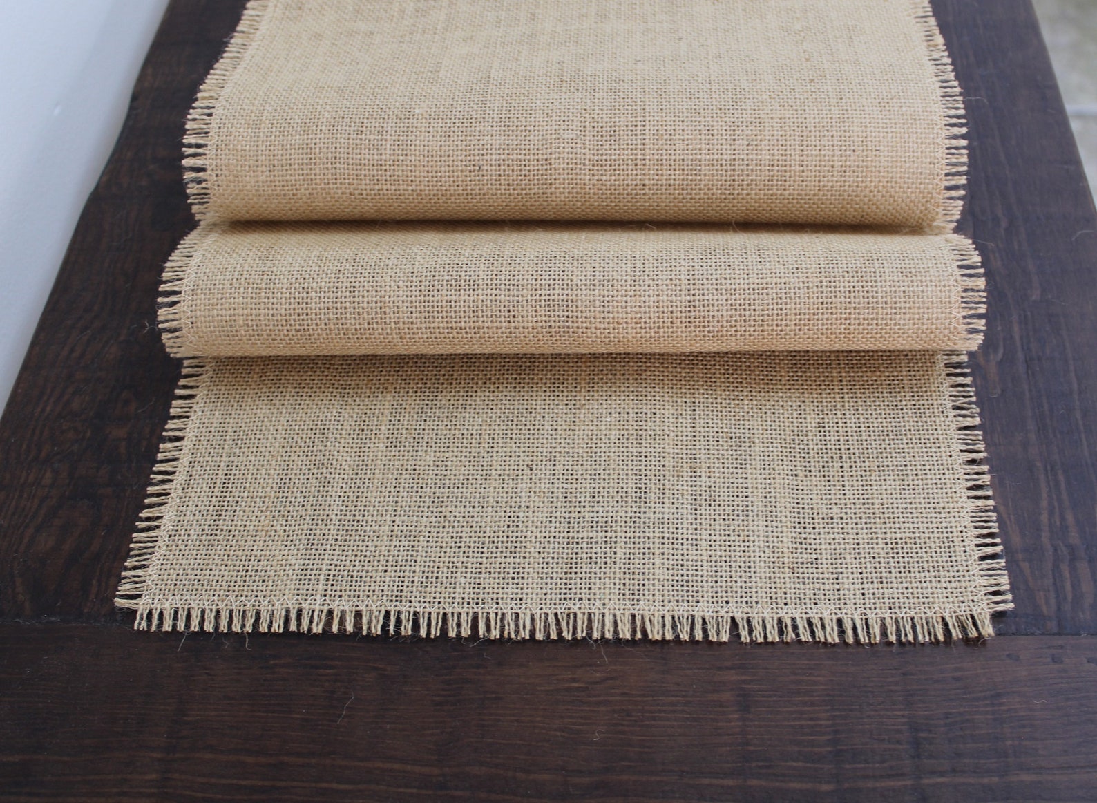Premium Natural Burlap Table Runner With Fringe - Etsy