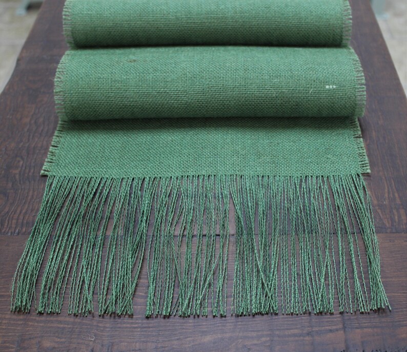 LEAF GREEN Burlap Table Runner With 6 Fringe - Etsy