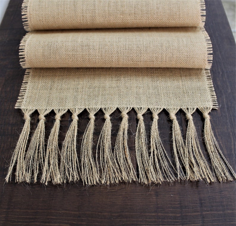 Natural Burlap Table Runner With 5 Knotted Fringe - Etsy