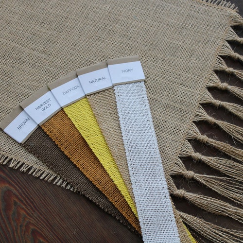 Natural Burlap Table Runner With 5 Knotted Fringe - Etsy