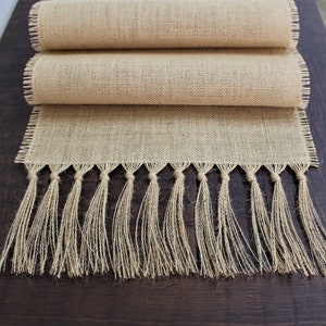 Natural Burlap Table Runner With 5" Knotted Fringe - Etsy