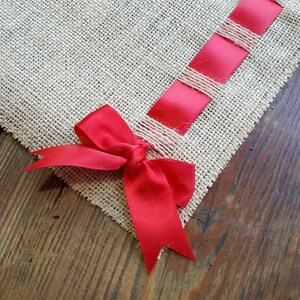 Premium Natural Burlap Table Runner With RED Satin Ribbon - Etsy