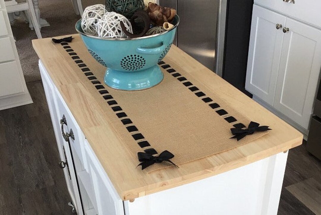 Burlap Table Runner With Black Satin Ribbon - Etsy