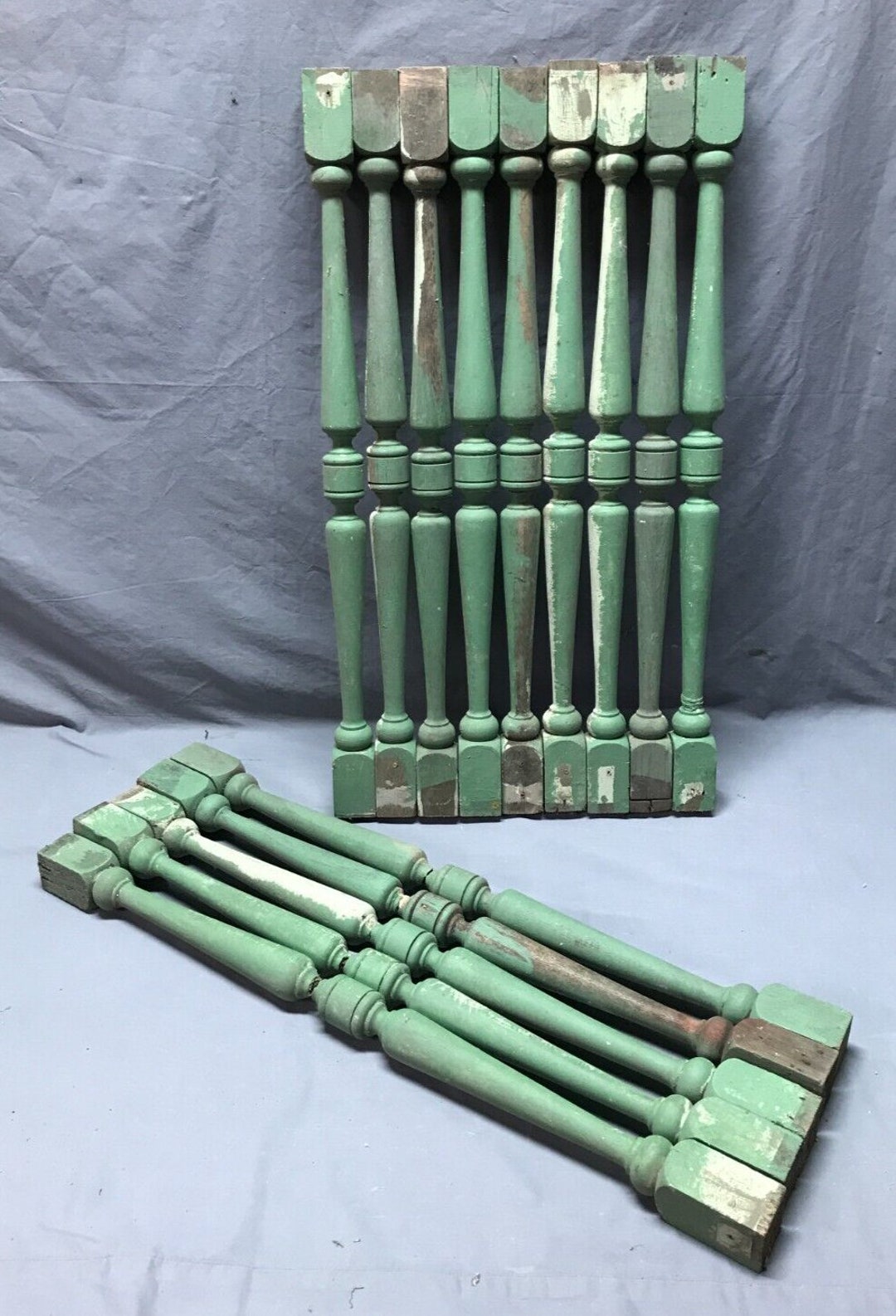 Vintage Lot 14 2x29 Shabby Green Hardwood Interior Spindles Old Chic ...